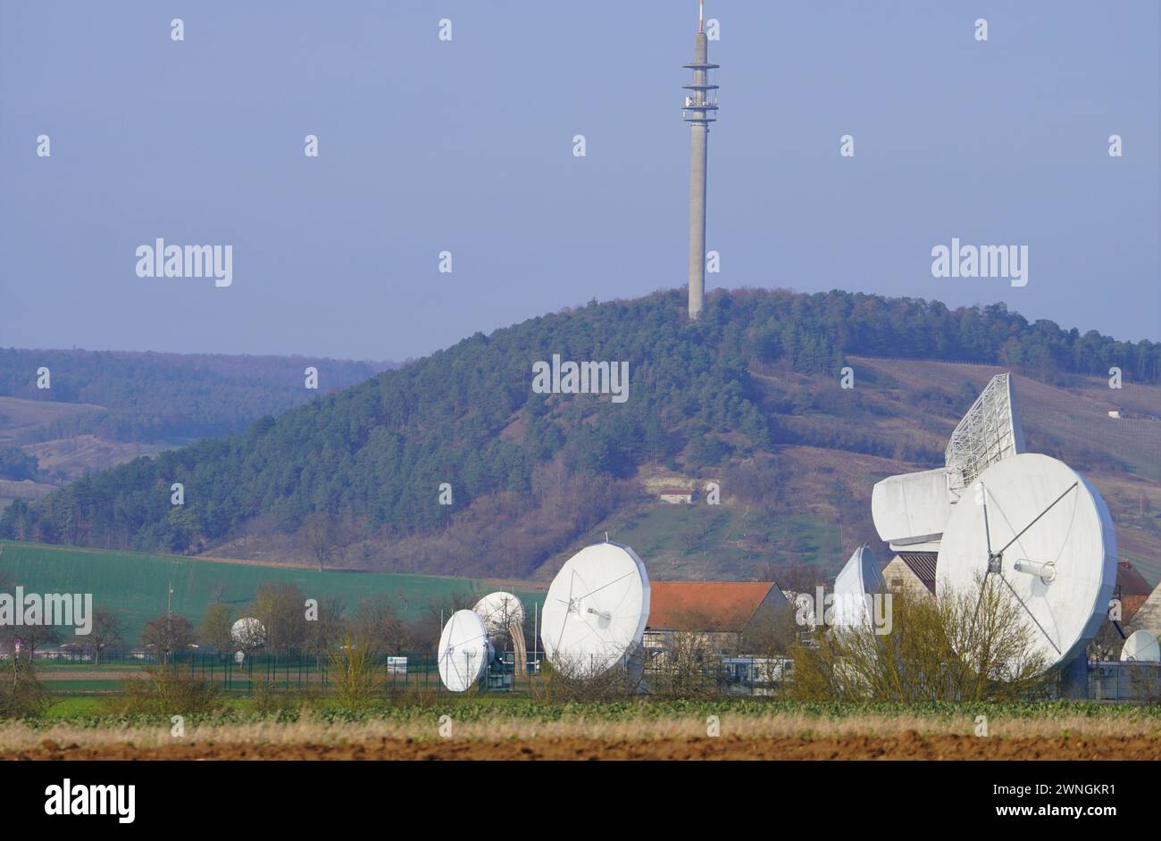 The earth station with its around 80 parabolic antennas is part of one ...