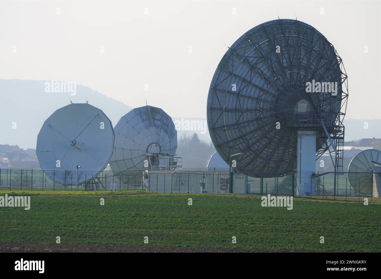 The earth station with its around 80 parabolic antennas is part of one ...