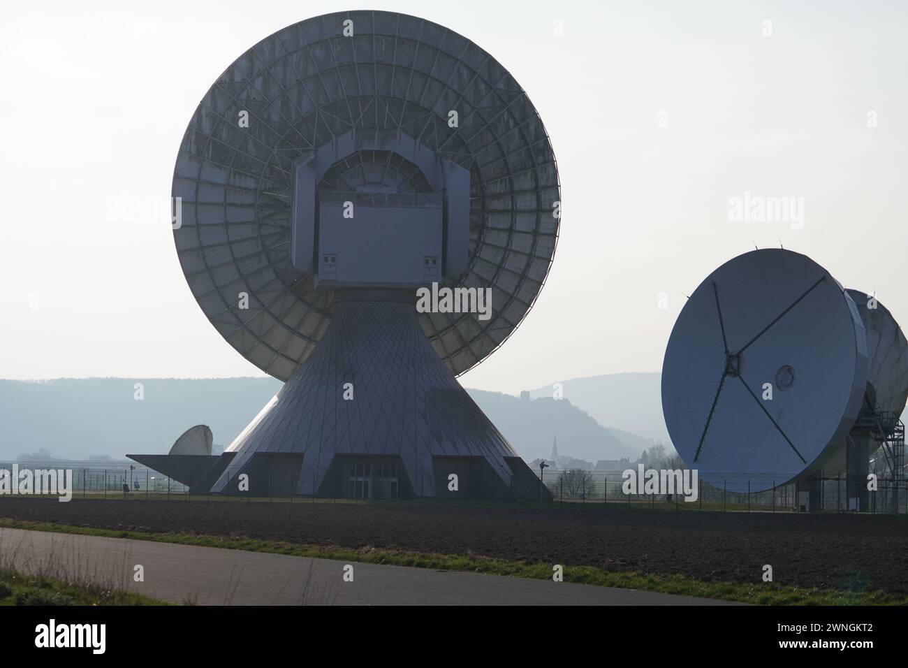 The earth station with its around 80 parabolic antennas is part of one ...