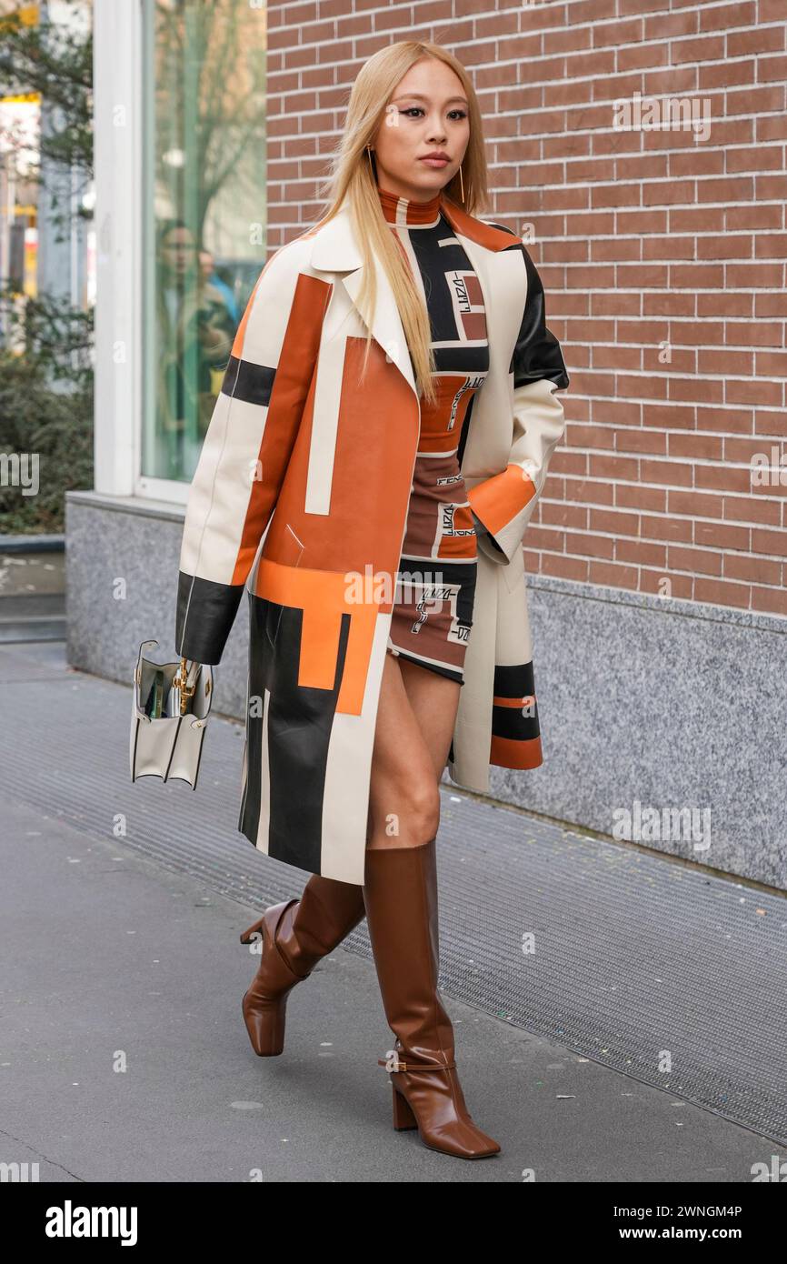 Milan, Italy. 21st Feb, 2024. Street Style: Niki Wu Jie is seen outside ...