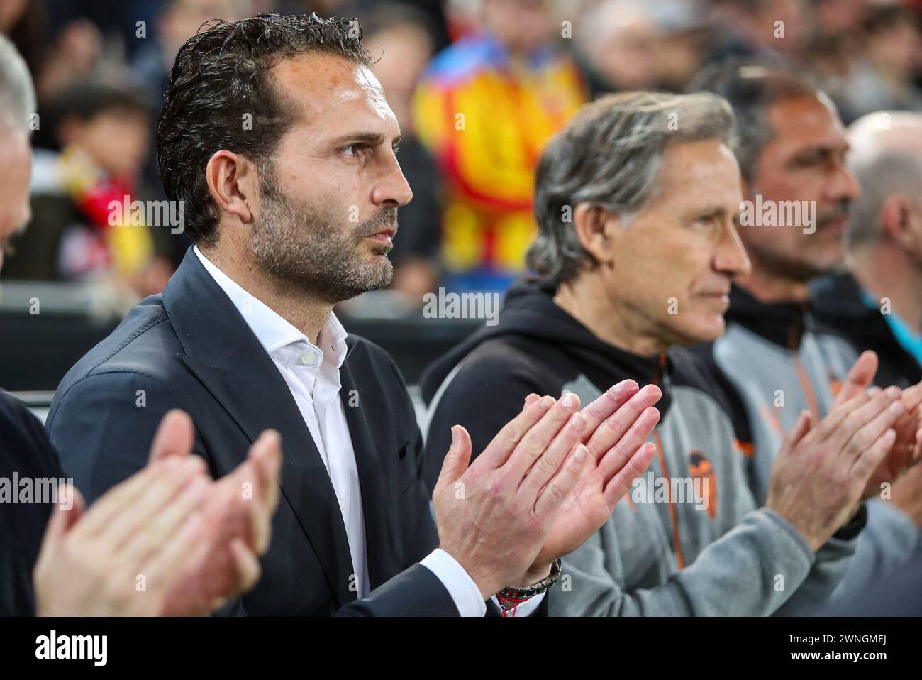 Ruben Baraja, head coach of Valencia, looks on during the Spanish ...