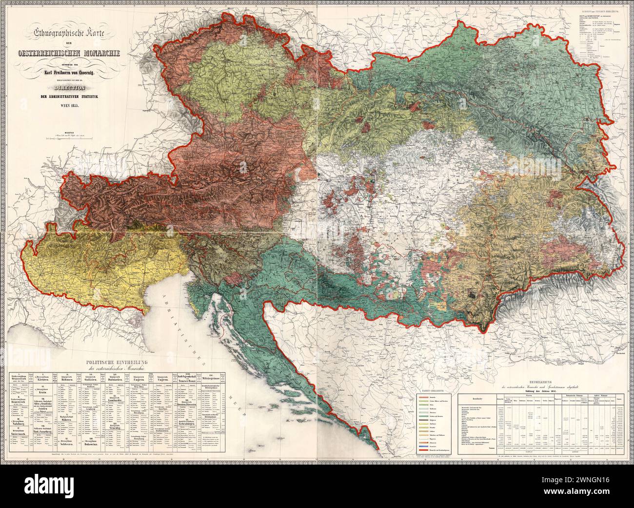 Vintage Map. Ethnographic map of the Austrian Monarchy , made by Karl ...