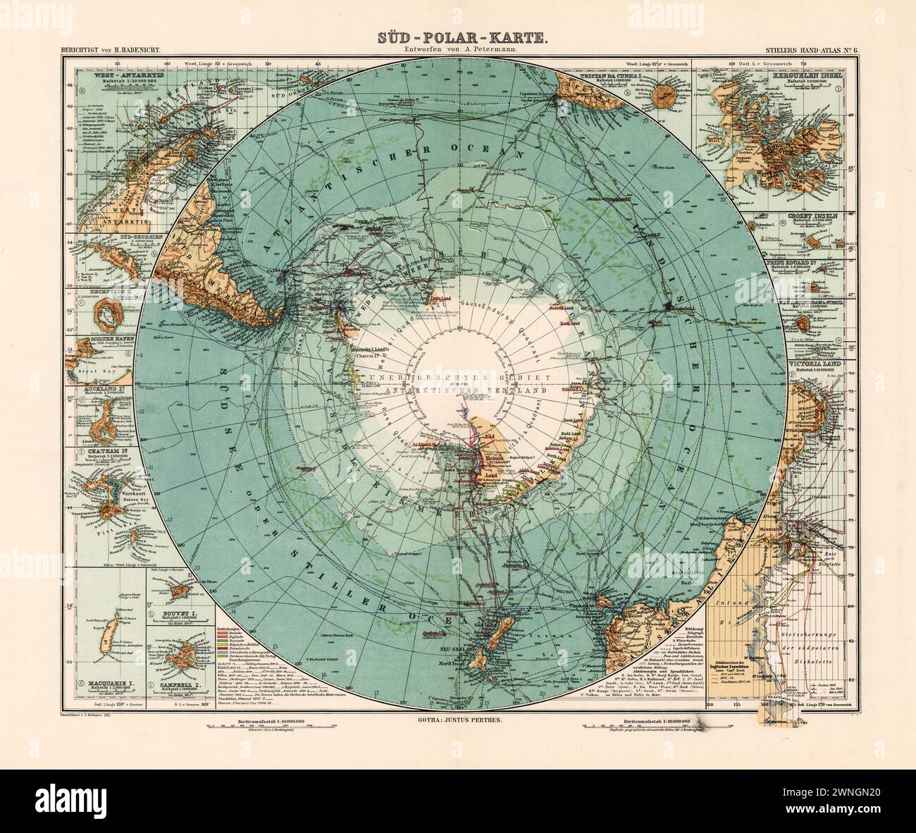 Vintage Map of Antarctica. From: Stieler's Hand-Atlas, No. 6 . 1912 ...