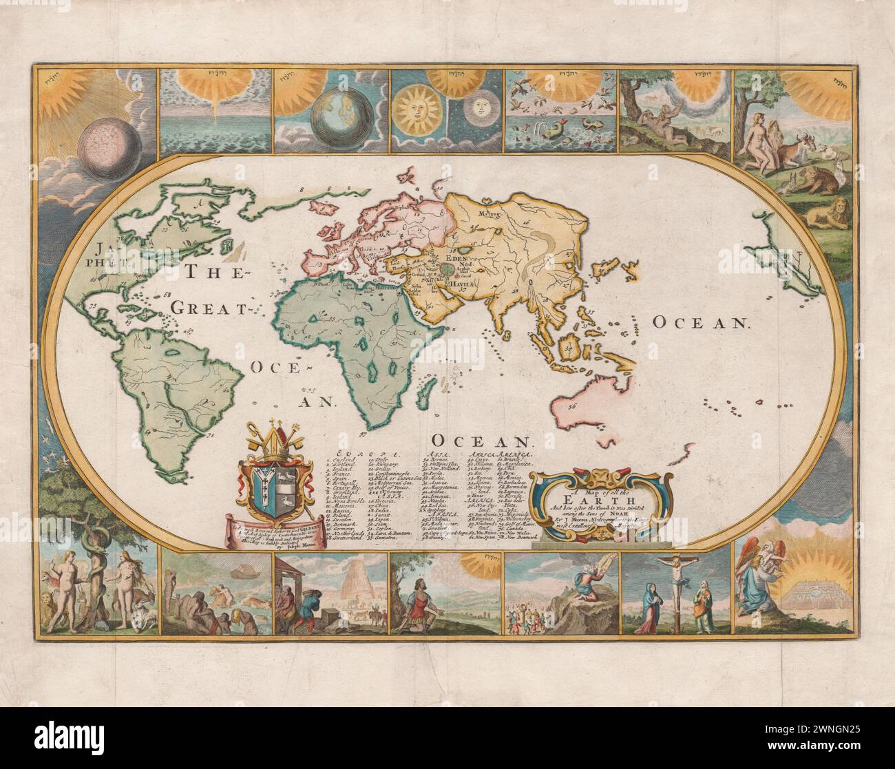 Vintage Illustrated Map. Moxon’s Map with a view of the world as known ...