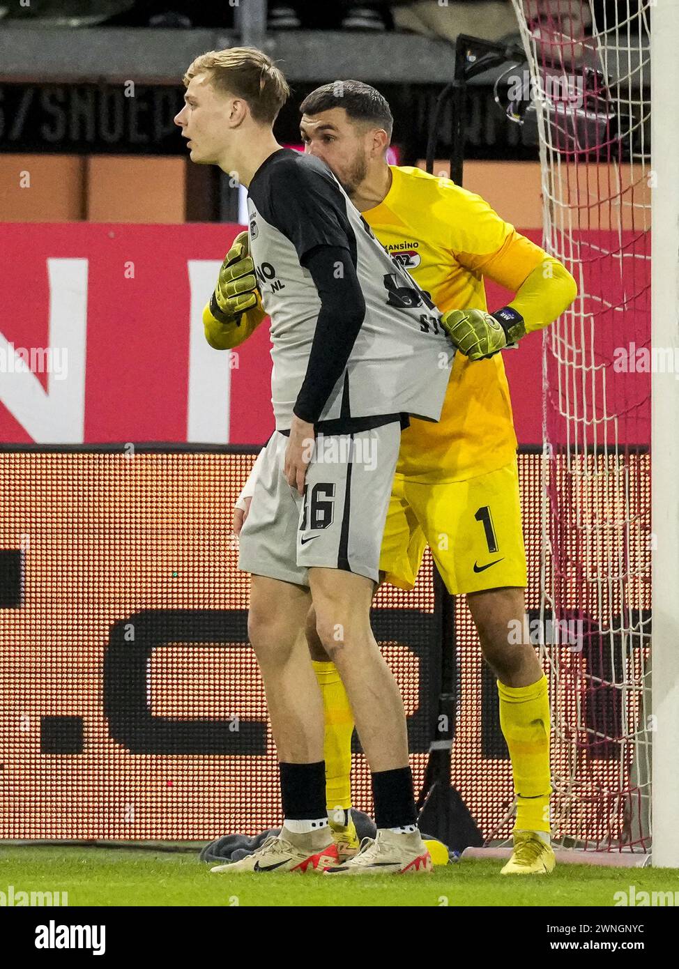 ROTTERDAM - (l-r) Finn Stam of AZ Alkmaar, AZ Alkmaar goalkeeper Mathew ...