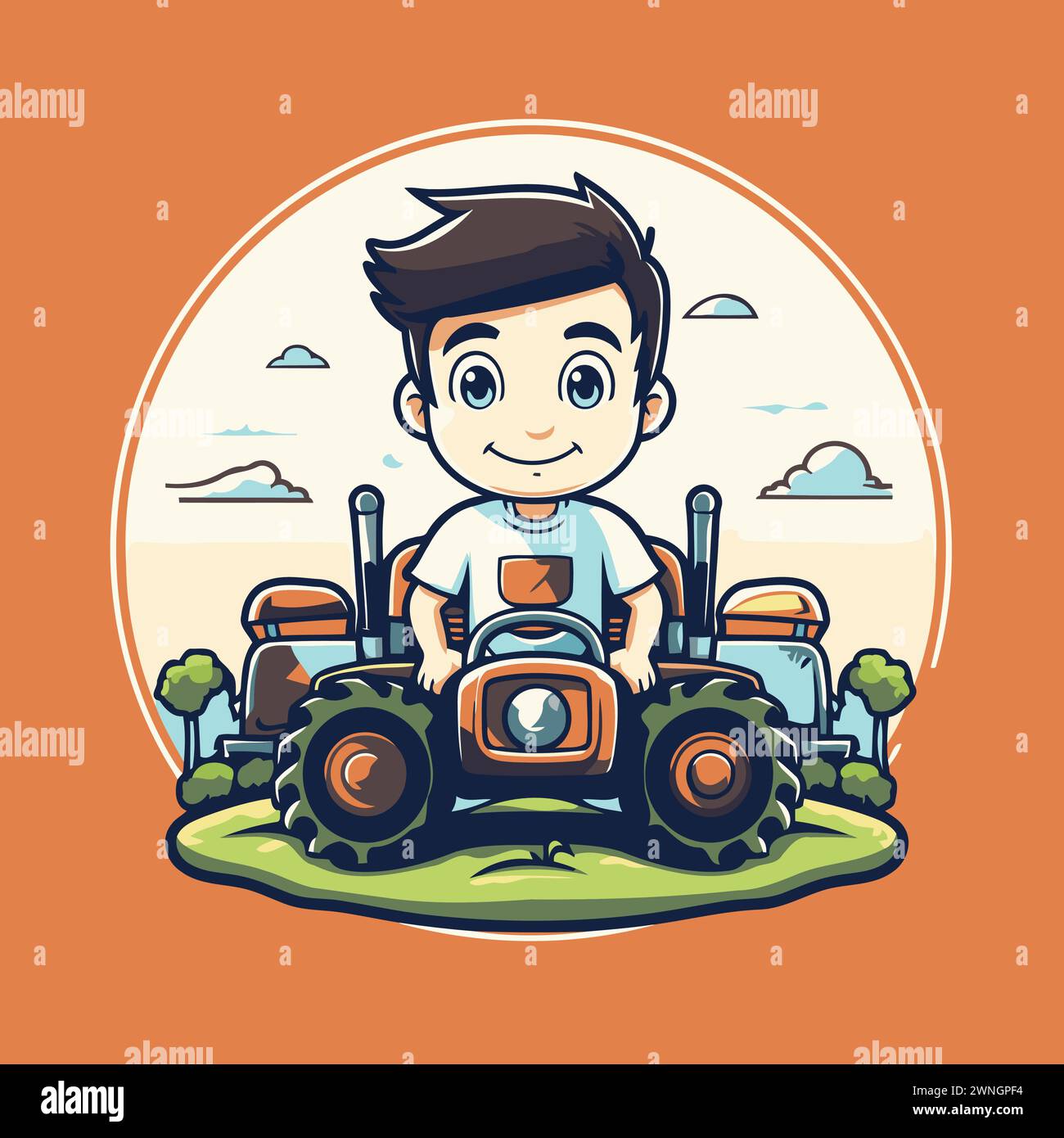 Farmer driving tractor vector cartoon hi-res stock photography and ...