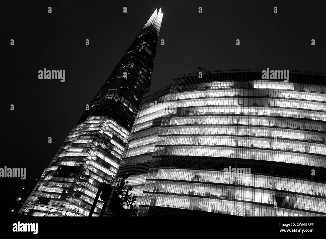 Powerful abstract monochrome architectural illuminated night landscape ...