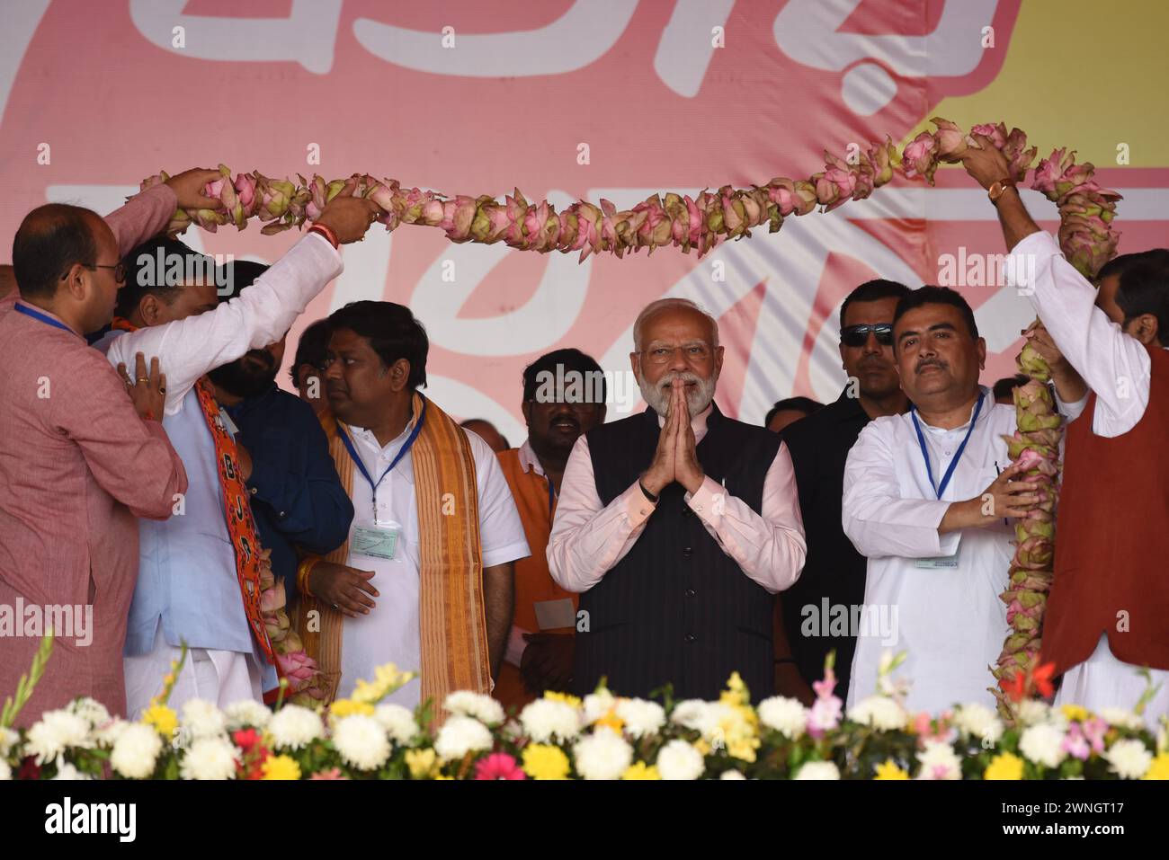 Prime Minister Narendra Modi waves to supporters during a Public ...