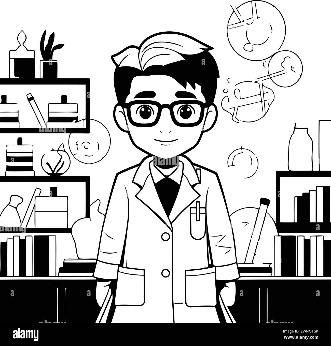 Man standing in front bookshelf Stock Vector Images - Alamy