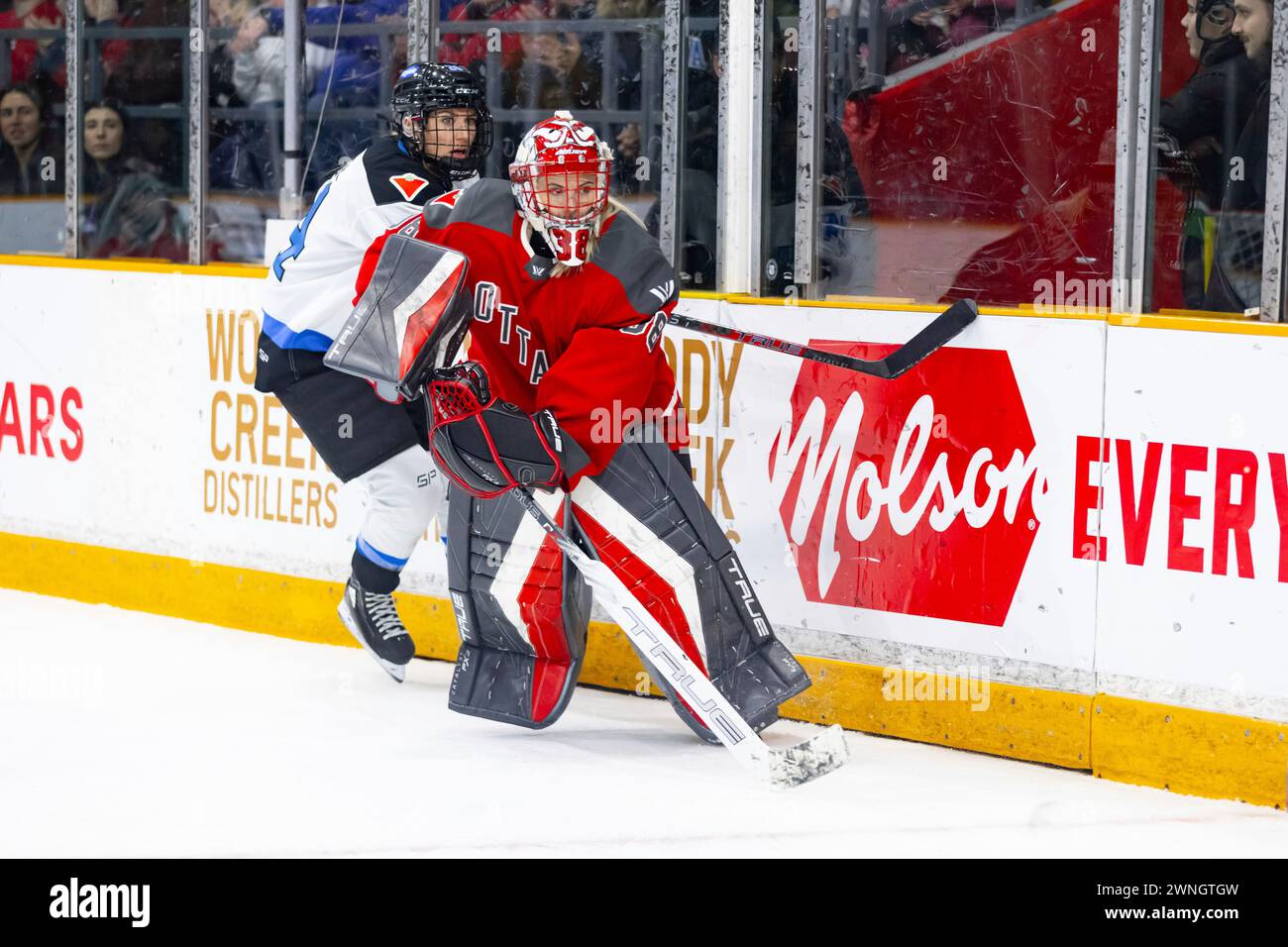 OTTAWA, ON - MARCH 02: Ottawa Goalie Emerance Maschmeyer (38) moves the ...