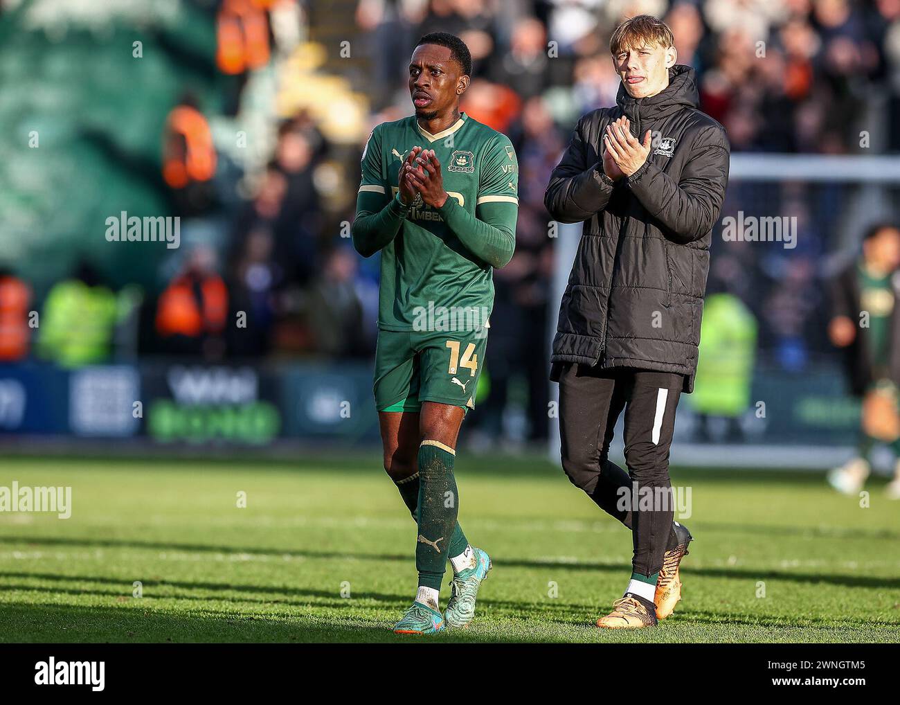 Mickel Miller of Plymouth Argyle applauds the fans at full time and ...