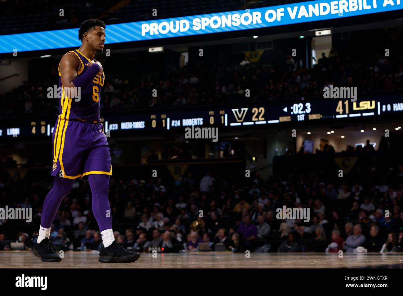 NASHVILLE, TN - MARCH 02: LSU Tigers guard Jordan Wright (6) walks off ...
