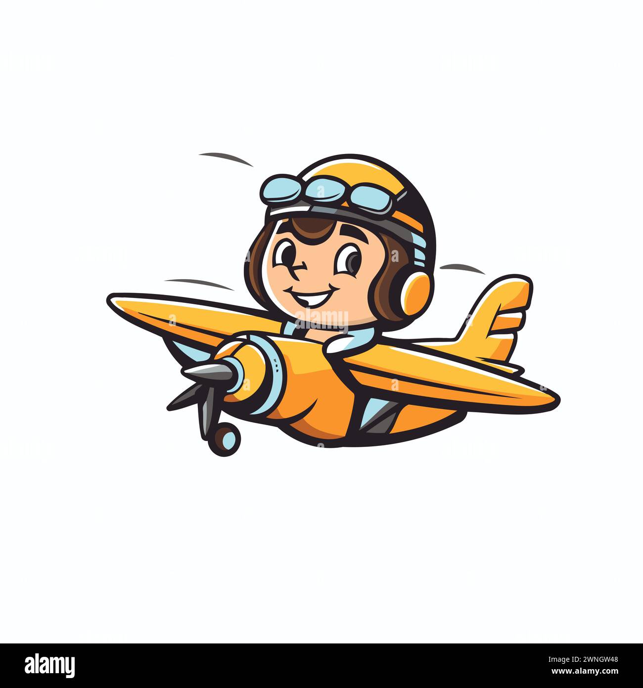 Cartoon pilot with a plane. Vector illustration isolated on white ...