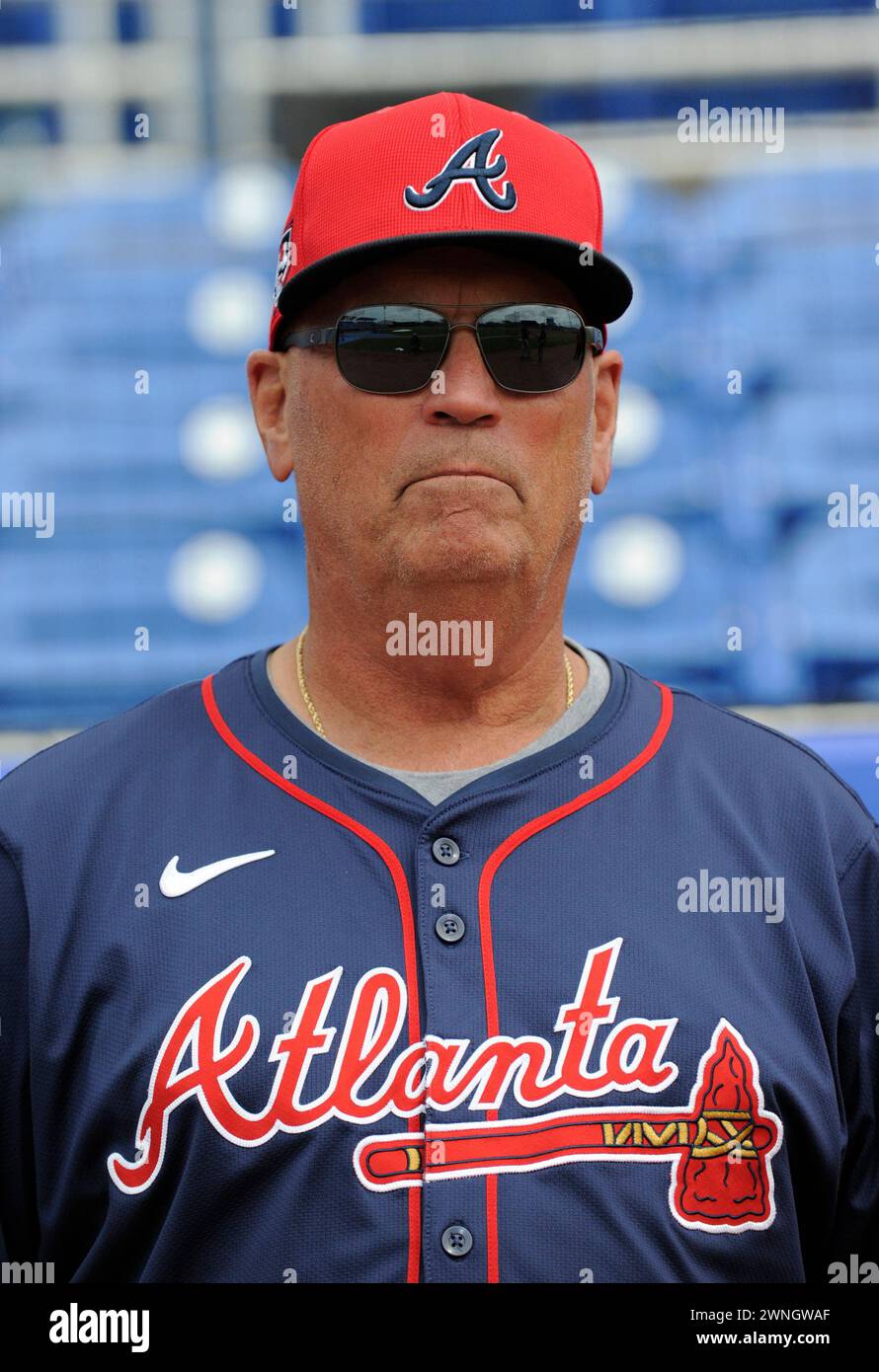 Atlanta Braves manager Brian Snitker watches batting practice before a ...