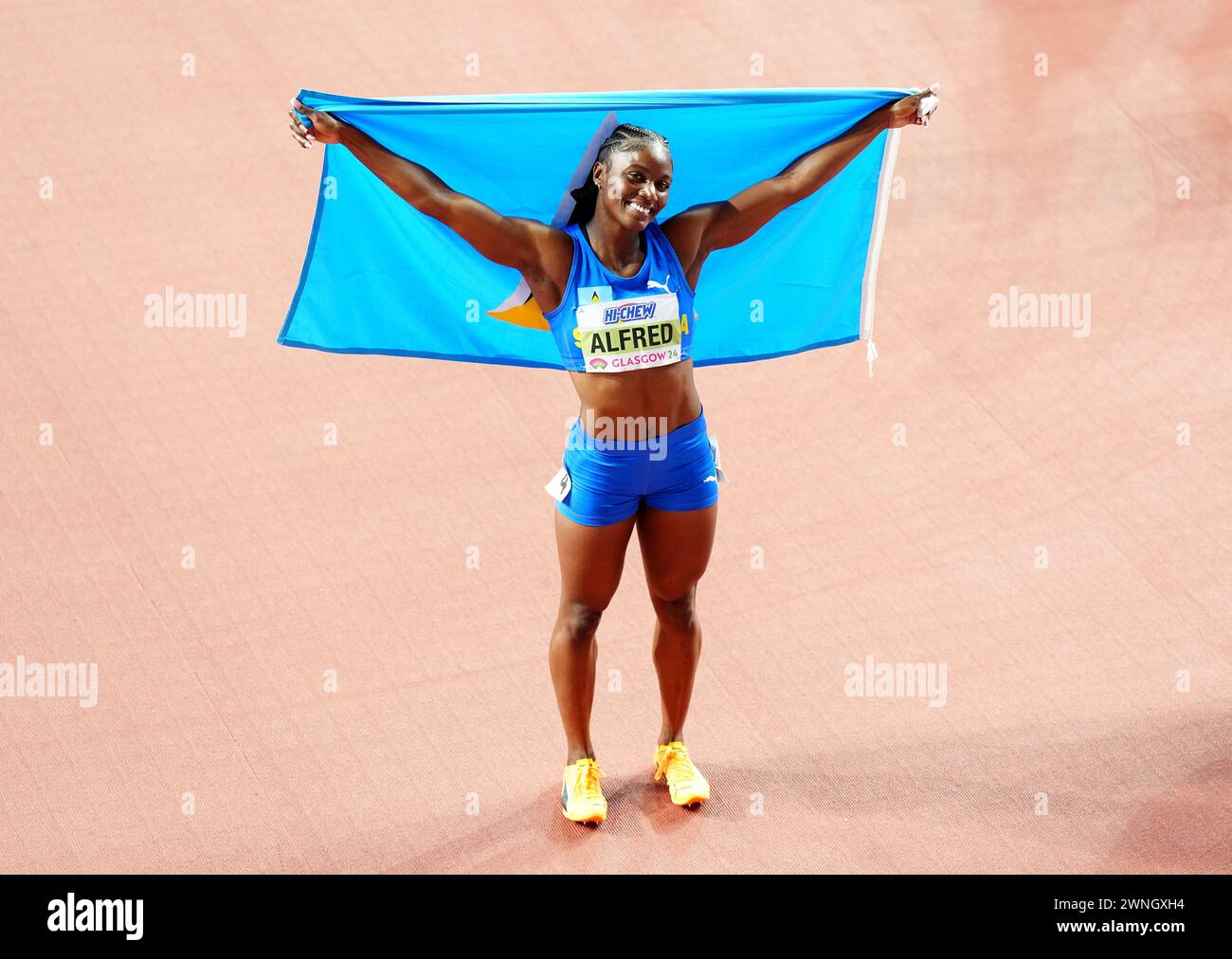Saint Lucia's Julien Alfred celebrates winning the Women's 60m final ... Saint Lucia's Julien Alfred celebrates winning the Women's 60m final ...
