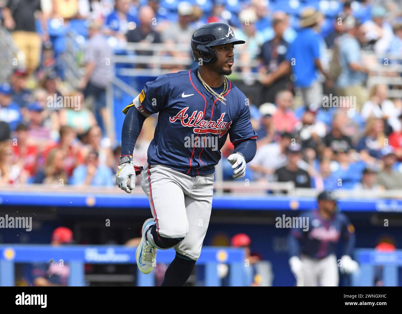 Atlanta Braves' Ozzie Albies runs the bases after a base hit against ...