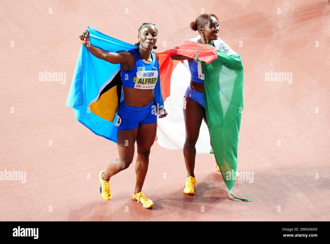 Saint Lucia's Julien Alfred (left) celebrates gold in the Women's 60m ... Saint Lucia's Julien Alfred (left) celebrates gold in the Women's 60m ...
