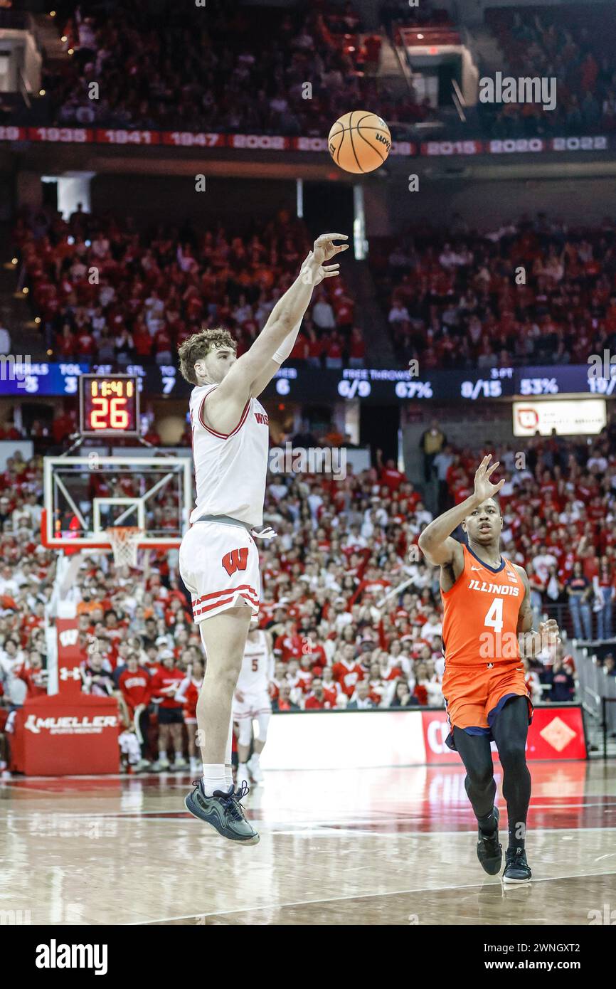 MADISON, WI - MARCH 02: Wisconsin guard Max Klesmit (11) makes a three ...