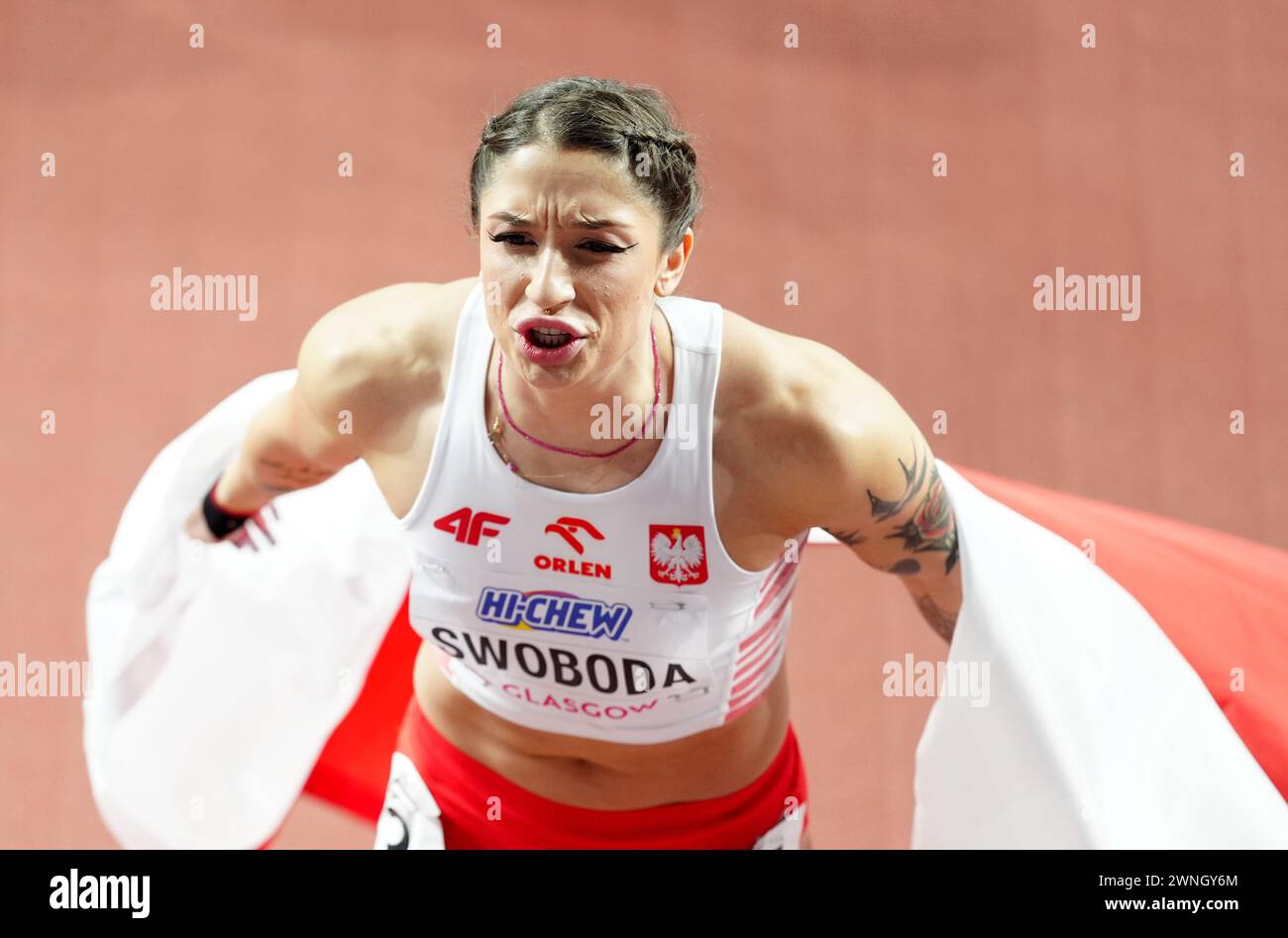 Poland's Ewa Swoboda, celebrates silver in the Women's 60m Final during ...