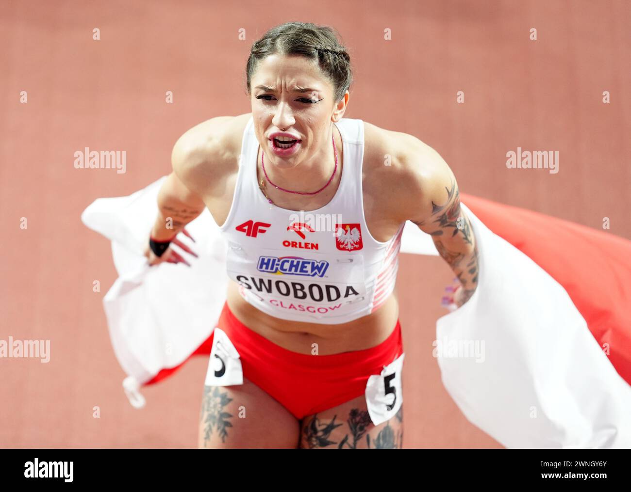 Poland's Ewa Swoboda, celebrates silver in the Women's 60m Final during ...