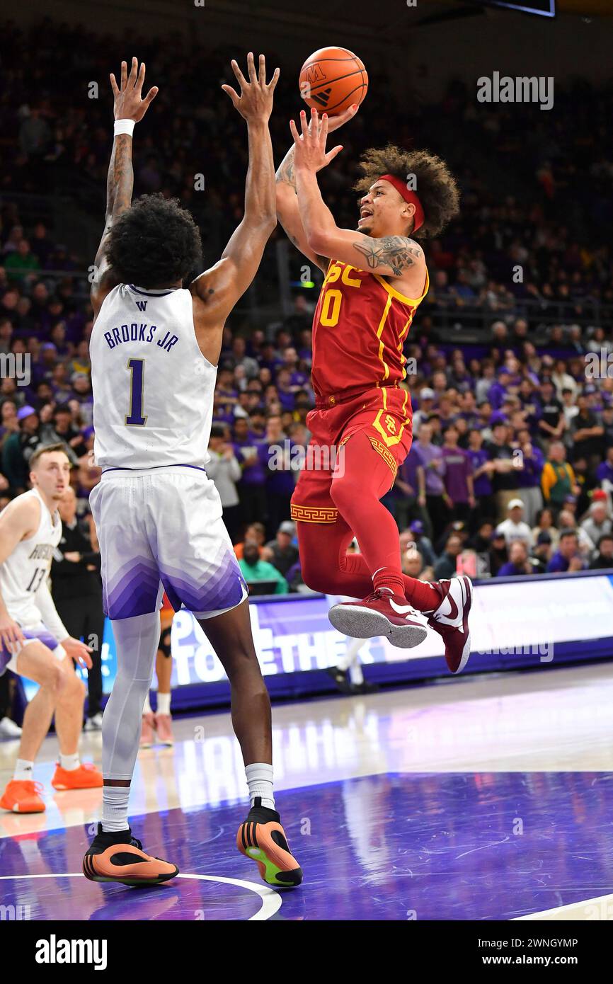 March 02, 2024: USC Trojans guard Kobe Johnson (0) elevates for a shot ...
