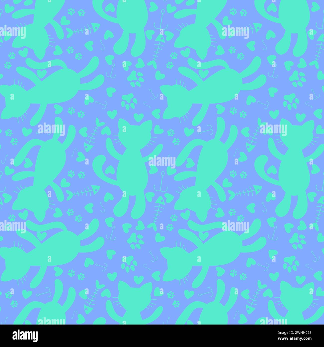 Cartoon animals accessories seamless cats and ball of threads and fish ...