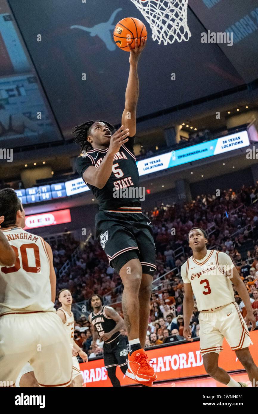 Texas, USA. 2nd Mar, 2024. Quion Williams #5 of the Oklahoma State ...
