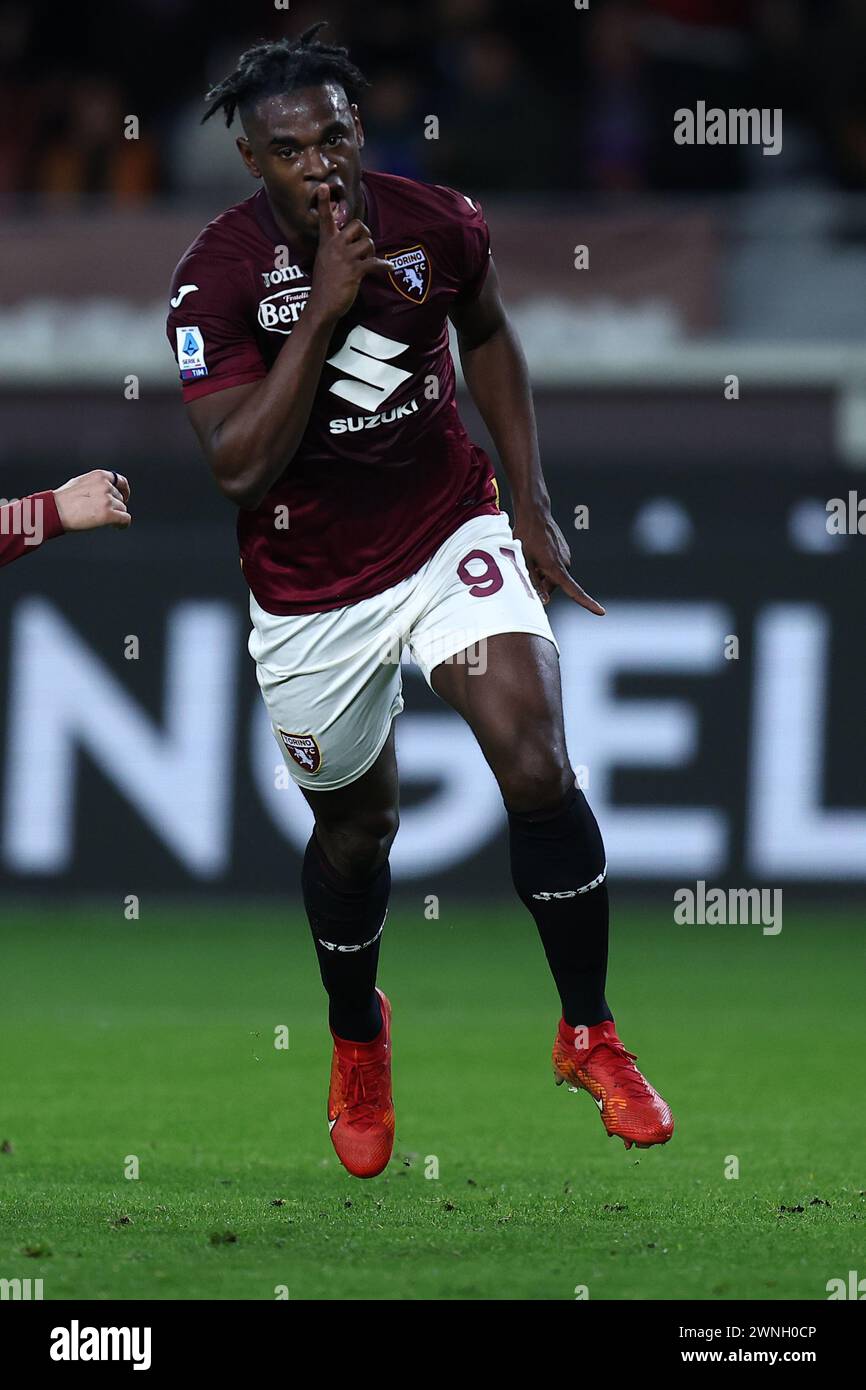 Torino, Italy. 02nd Mar, 2024. Duvan Zapata of Torino Fc celebrates ...