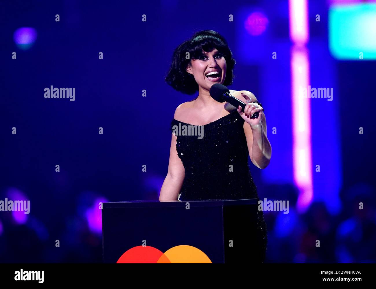 Raye on stage after winning the award for Best New Artist during the ...
