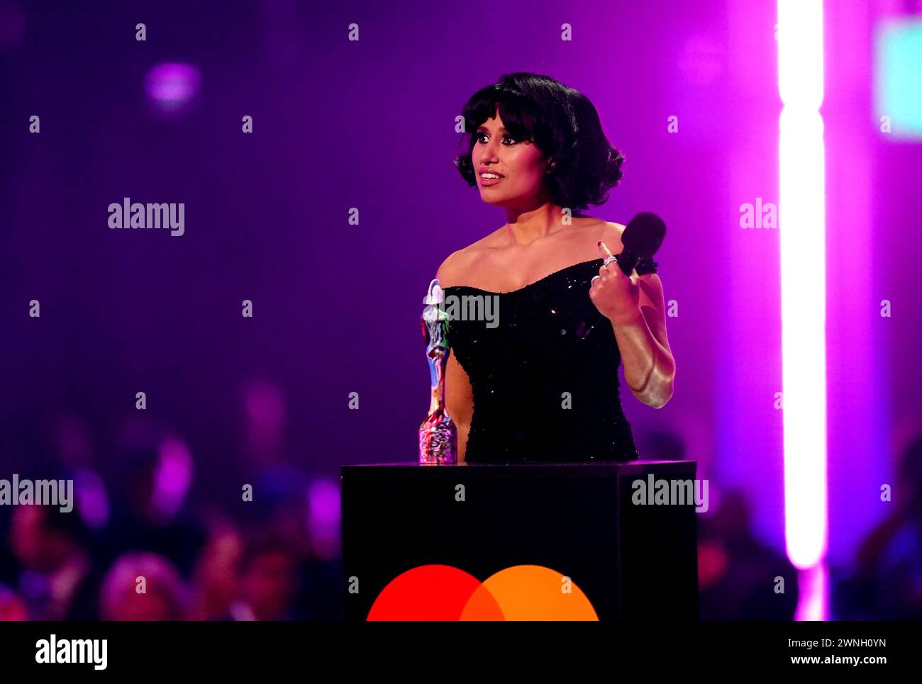 Raye on stage after winning the award for Best New Artist during the ...