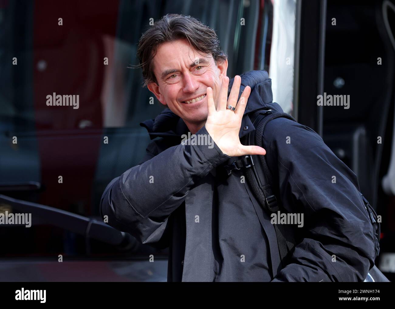 Brentford manager thomas frank arrives for the premier league match at ...