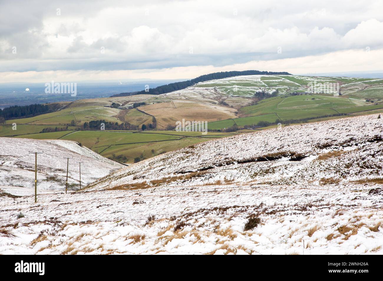 View towards the Macclesfield forest over a snow covered landscape from ...