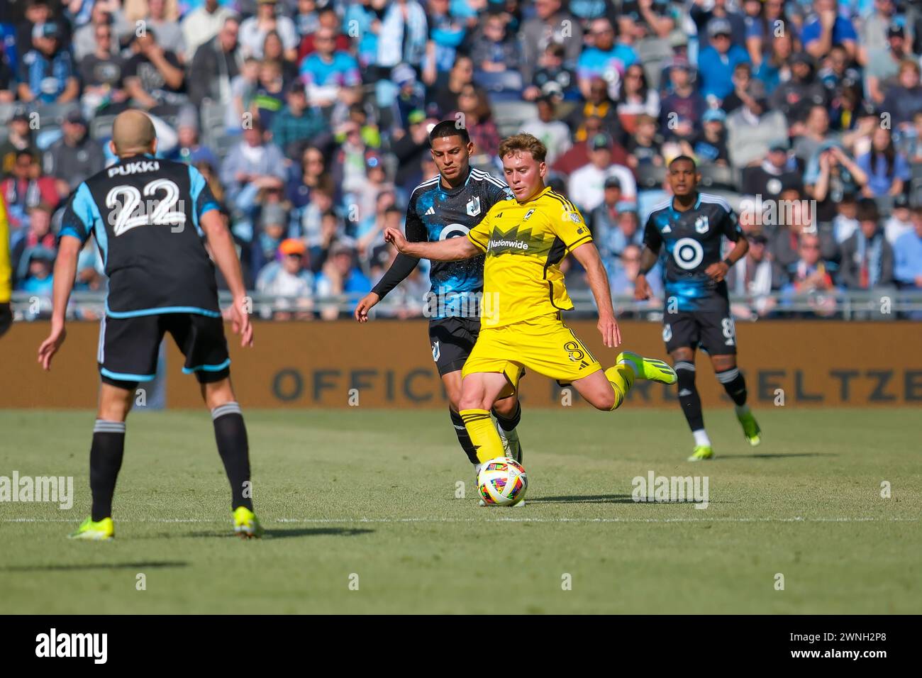Minneapolis, Minnesota, USA. 2nd Mar, 2024. Columbus Crew midfielder ...
