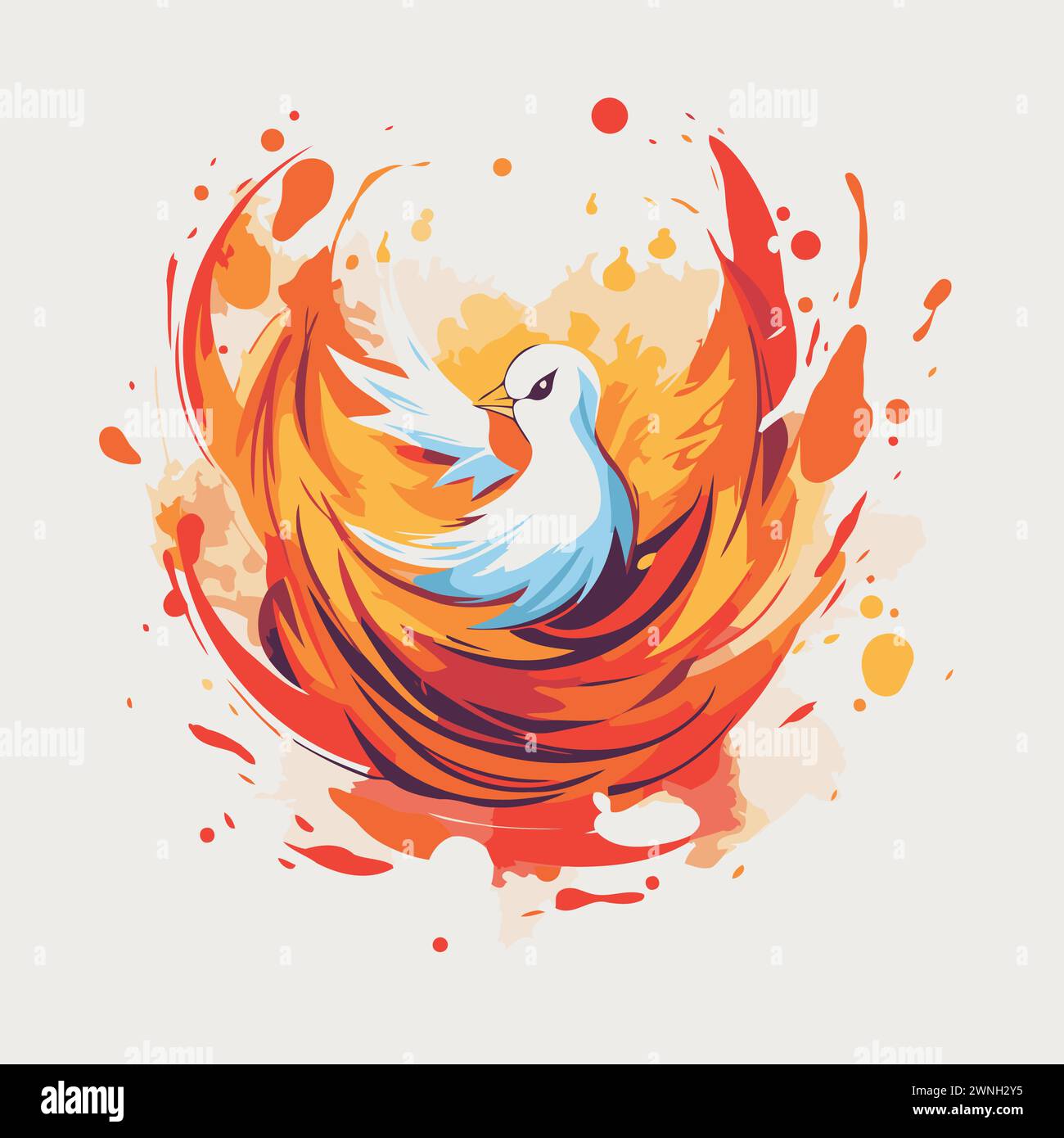 Vector illustration of a dove on a fire background. Design element ...