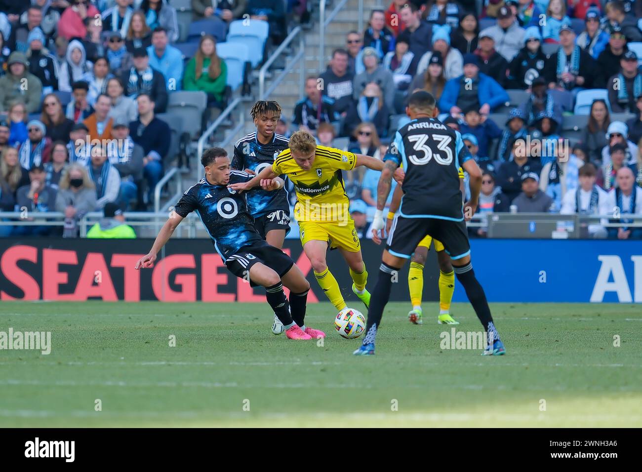 Minneapolis, Minnesota, USA. 2nd Mar, 2024. Columbus Crew midfielder ...