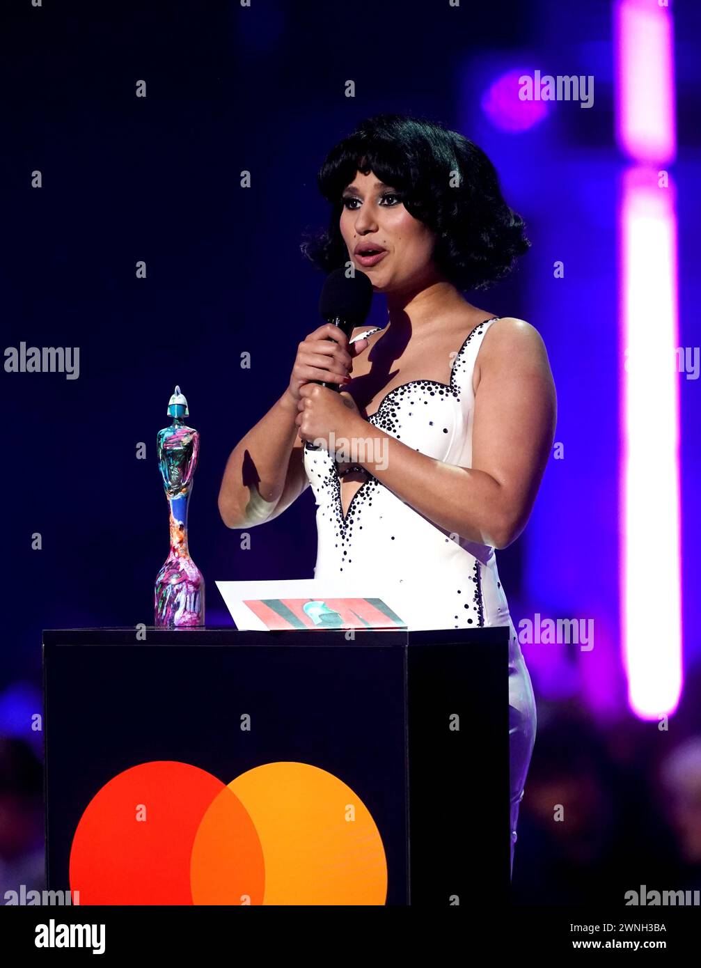Raye on stage after winning the Artist of the Year award during the ...