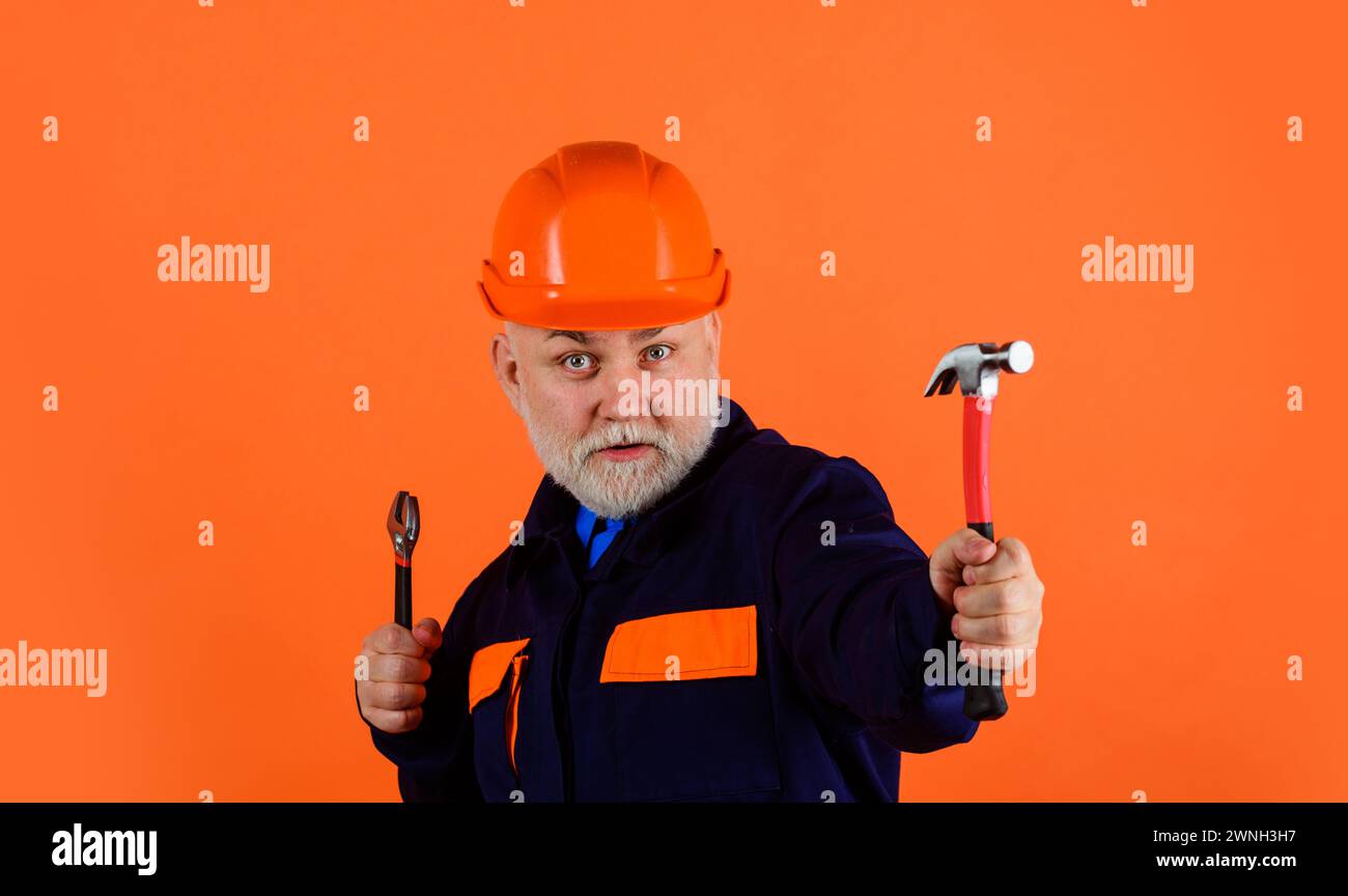 Construction worker or builder in safety hard hat with adjustable ...