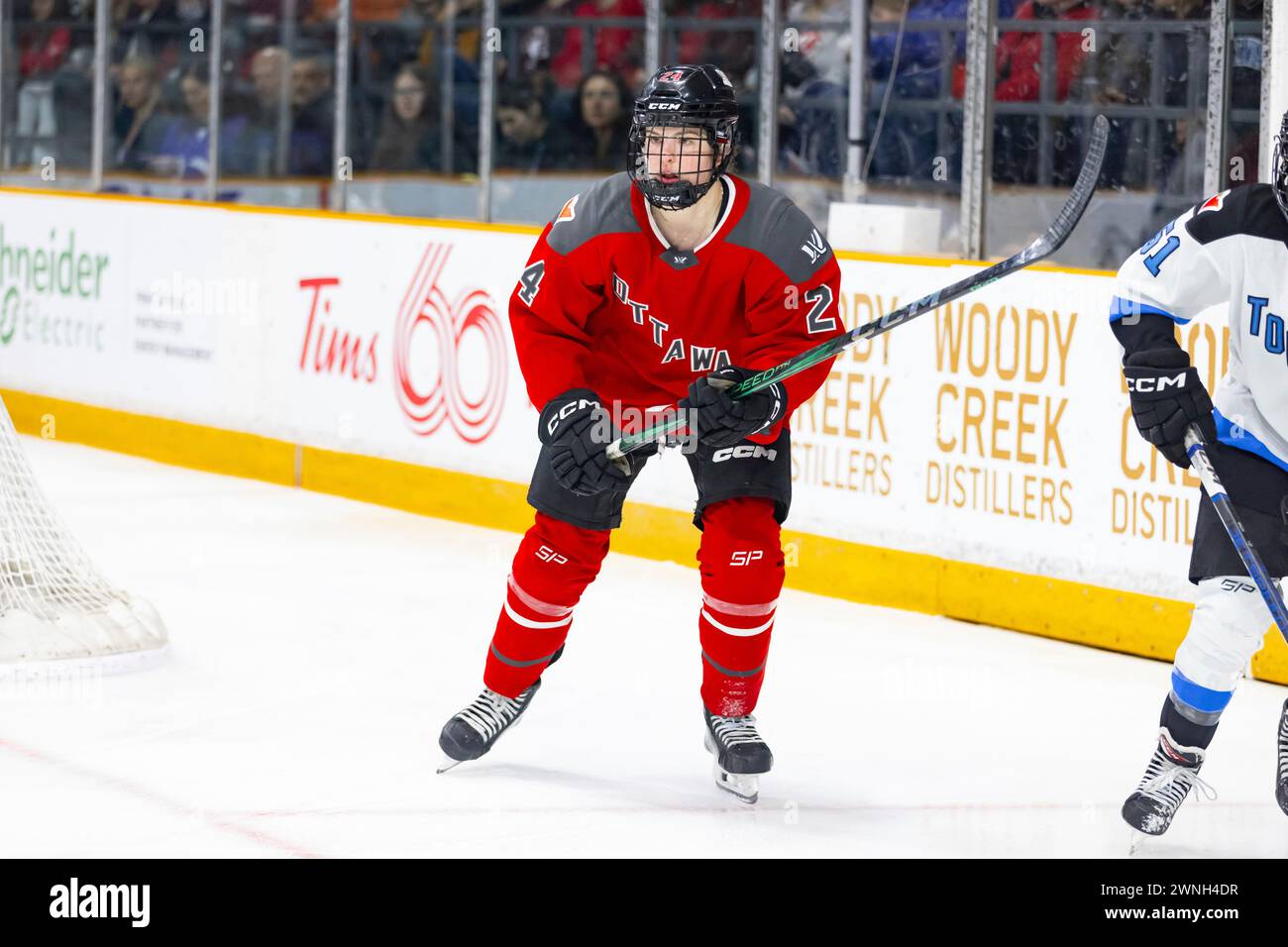 OTTAWA, ON - MARCH 02: Ottawa Defender Emma Buckles (24) keeps eyes on ...