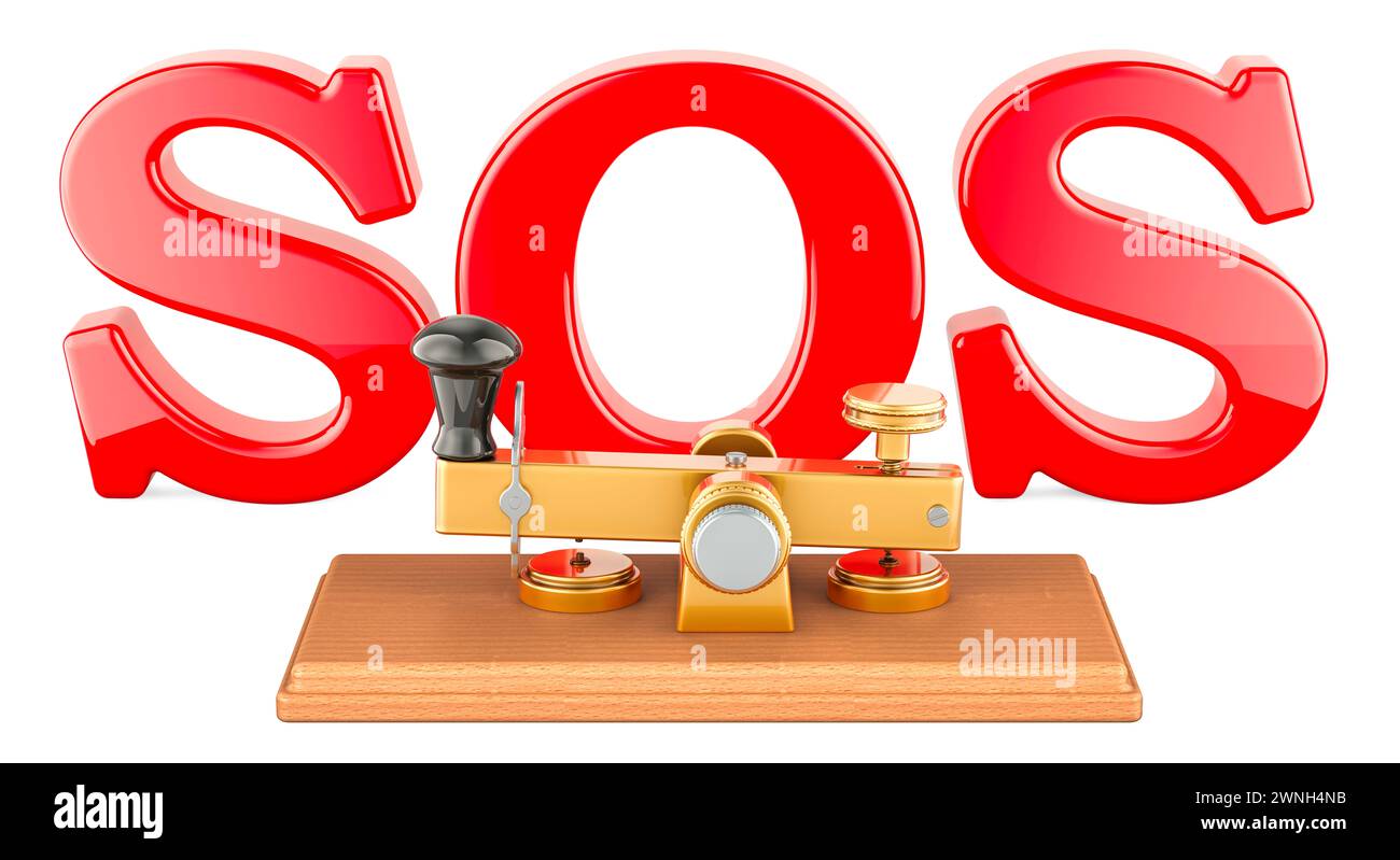 Telegraph, morse code telegraphy device. SOS message, concept. 3D ...