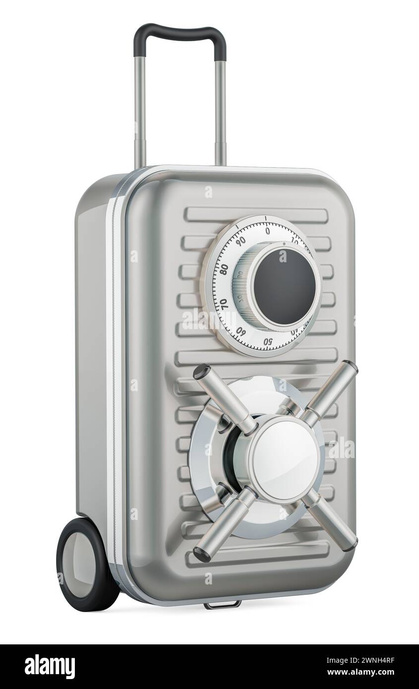 Suitcase with safe combination lock. Baggage insurance concept, 3D ...
