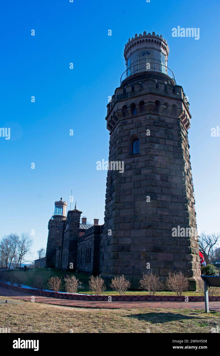 Non operational twin historic lighthouses in Highlands, New Jersey ...