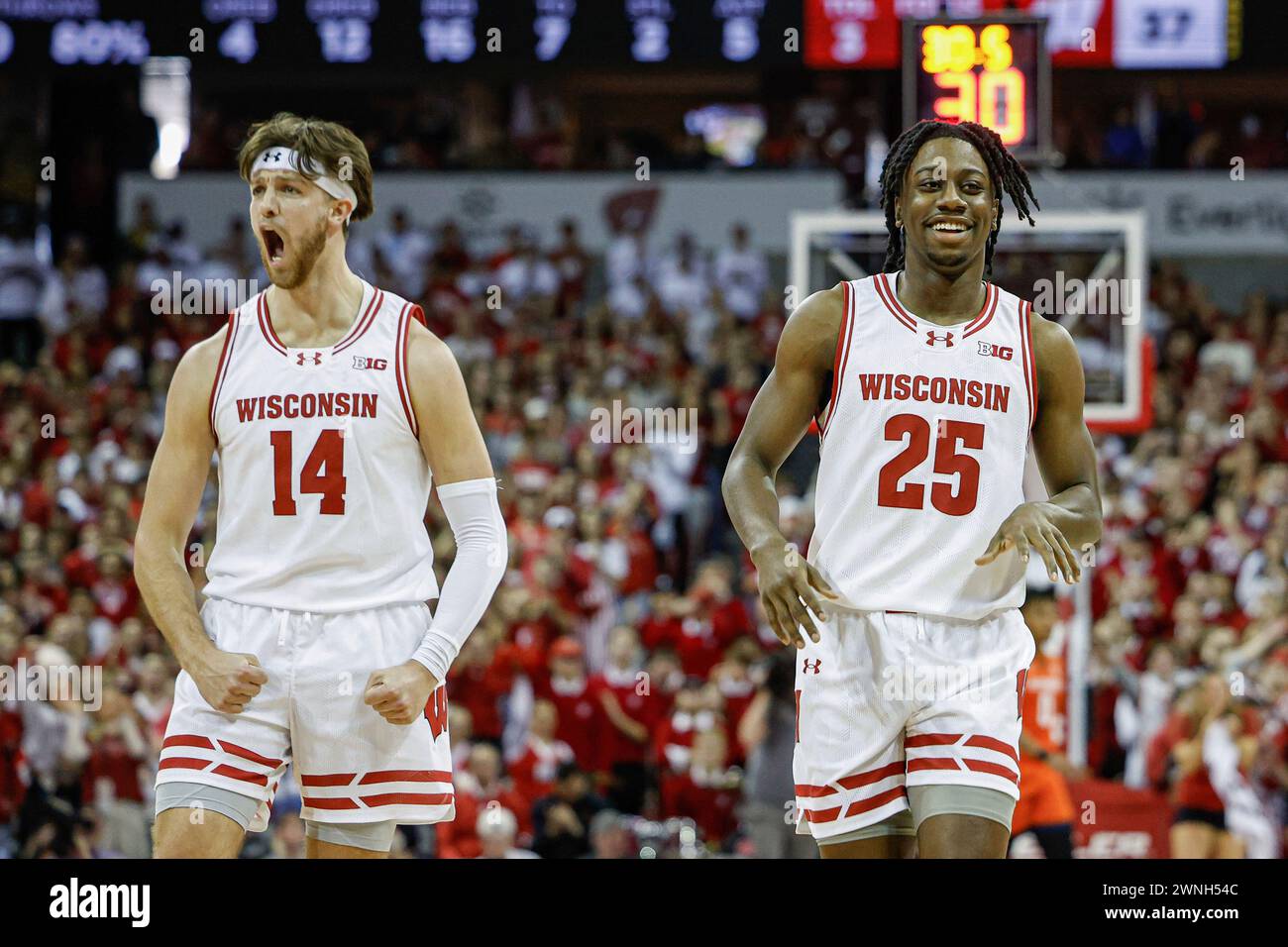 March 2, 2024: Wisconsin Badgers guard John Blackwell (25) and forward ...