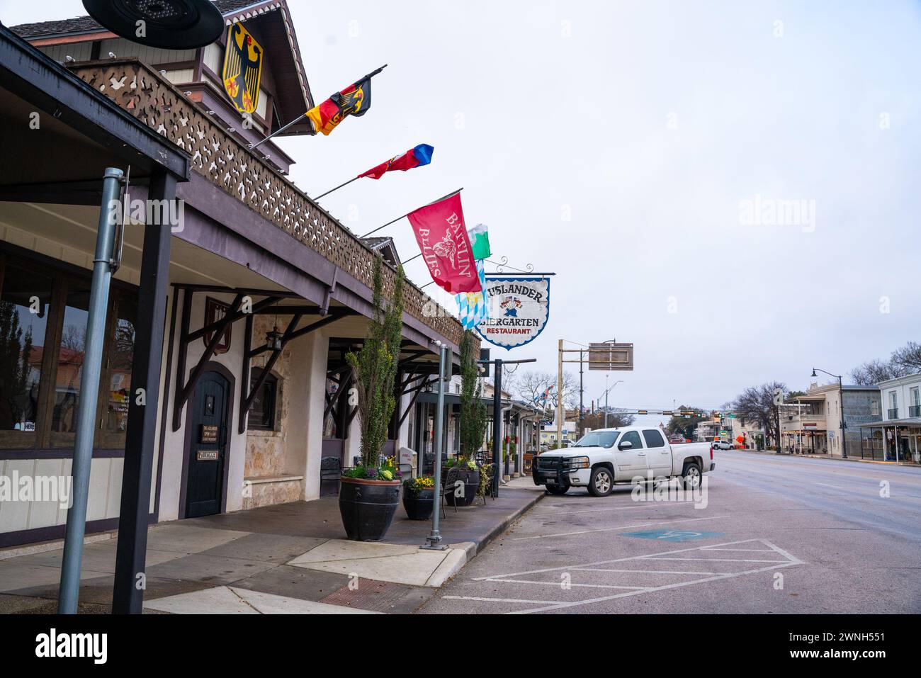 Fredericksburg, Texas - February 22, 2024: Street scene from hill ...