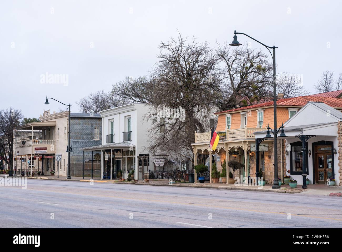 Fredericksburg, Texas - February 22, 2024: Street scene from hill ...
