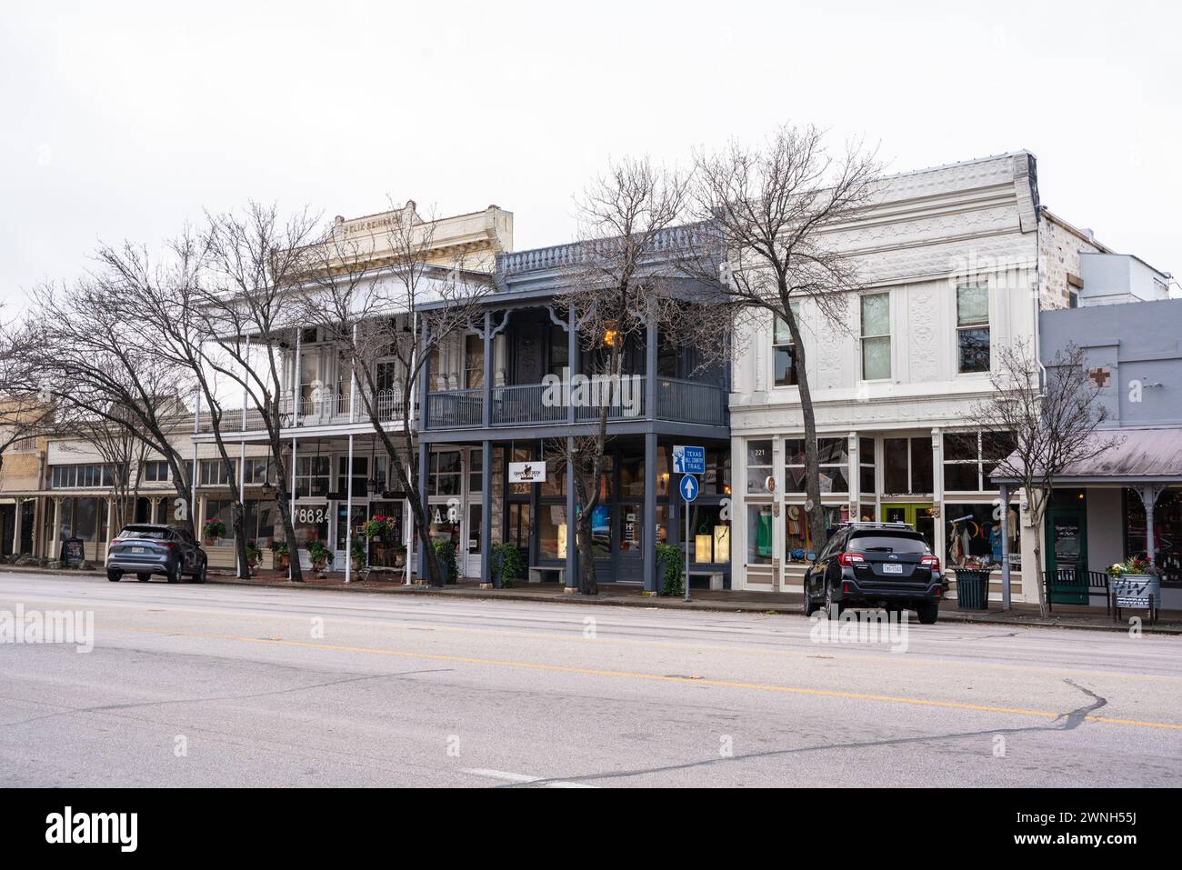 Fredericksburg, Texas - February 22, 2024: Street scene from hill ...