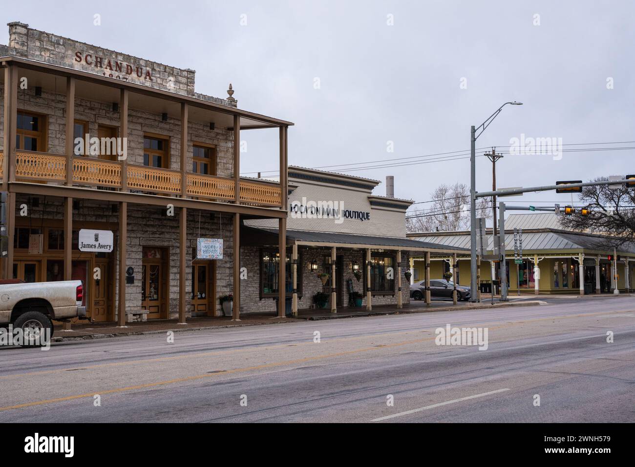 Fredericksburg, Texas - February 22, 2024: Street scene from hill ...