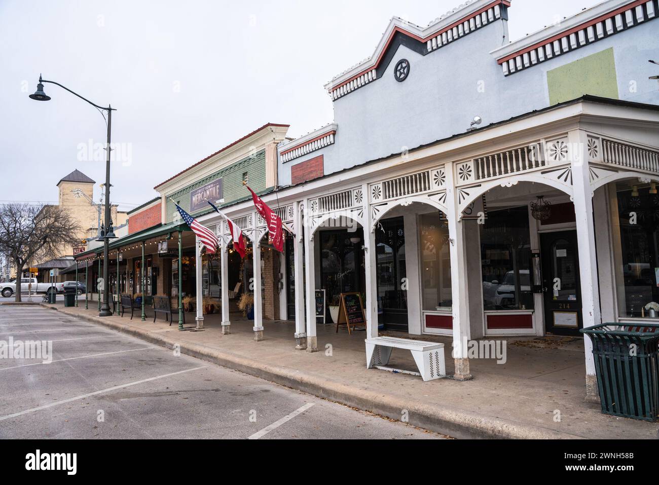 Fredericksburg, Texas - February 22, 2024: Street scene from hill ...