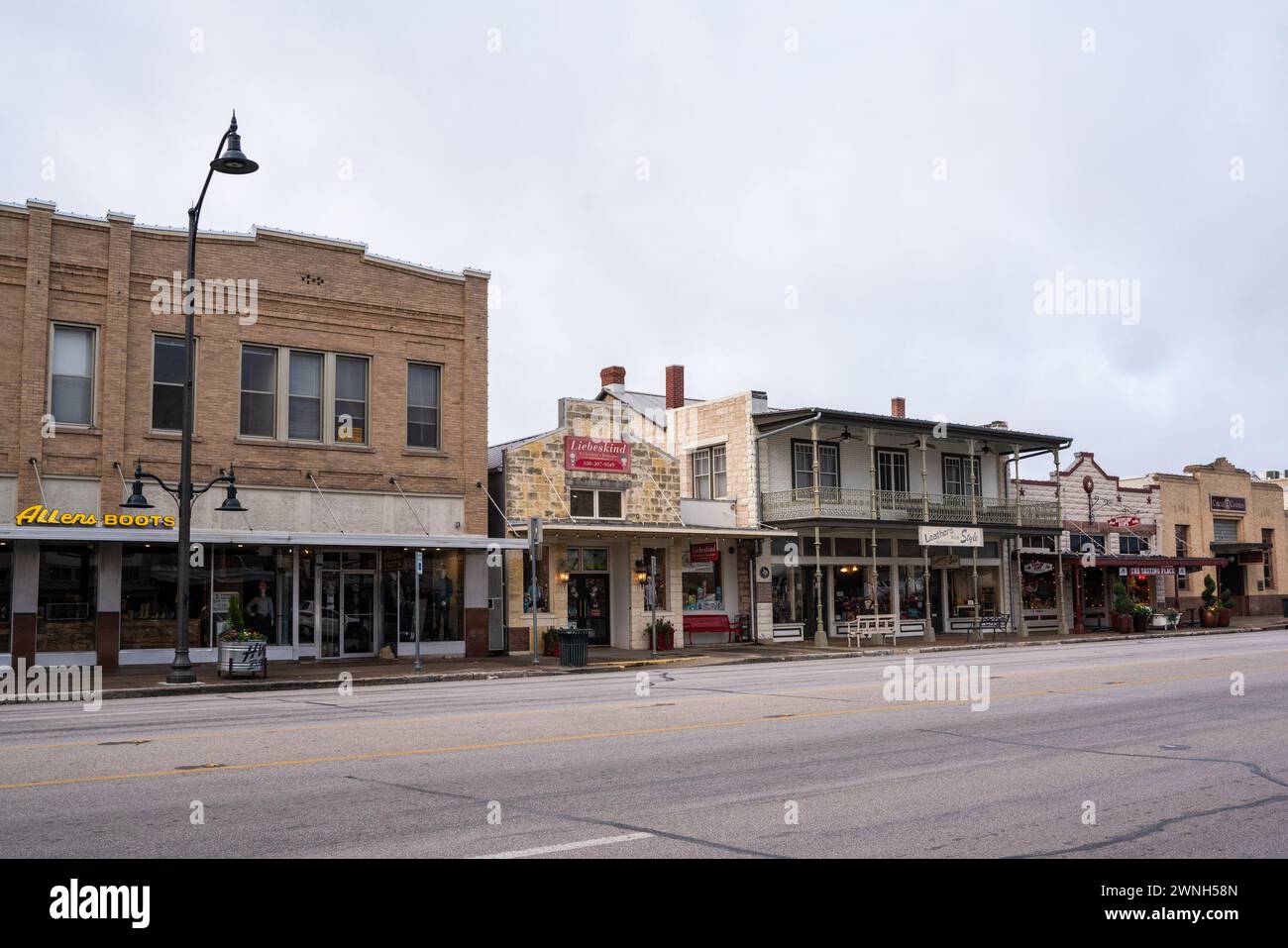 Fredericksburg, Texas - February 22, 2024: Street scene from hill ...