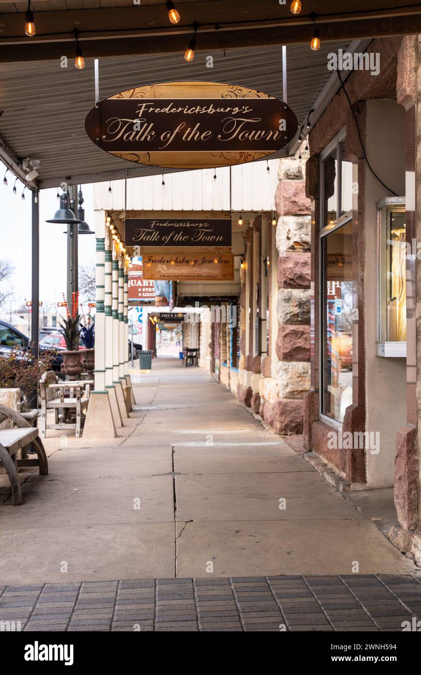 Fredericksburg, Texas - February 22, 2024: Street scene from hill ...