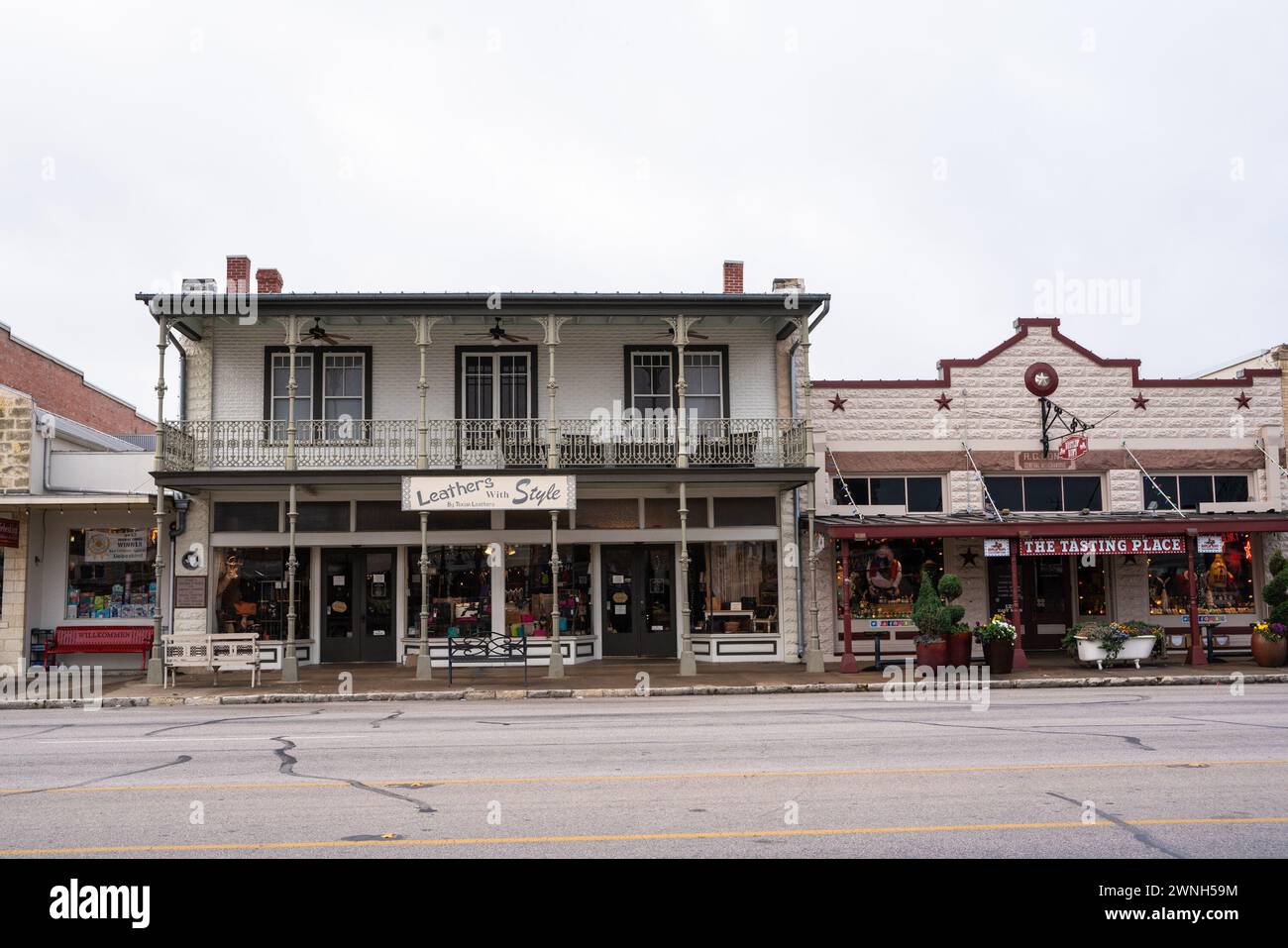 Fredericksburg, Texas - February 22, 2024: Street scene from hill ...